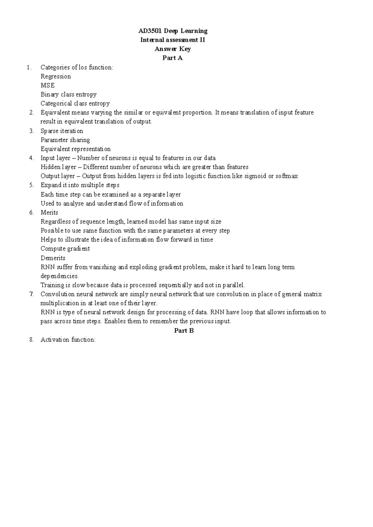 AD3501 Deep Learning Internal Assessment II Answer Key - Studocu