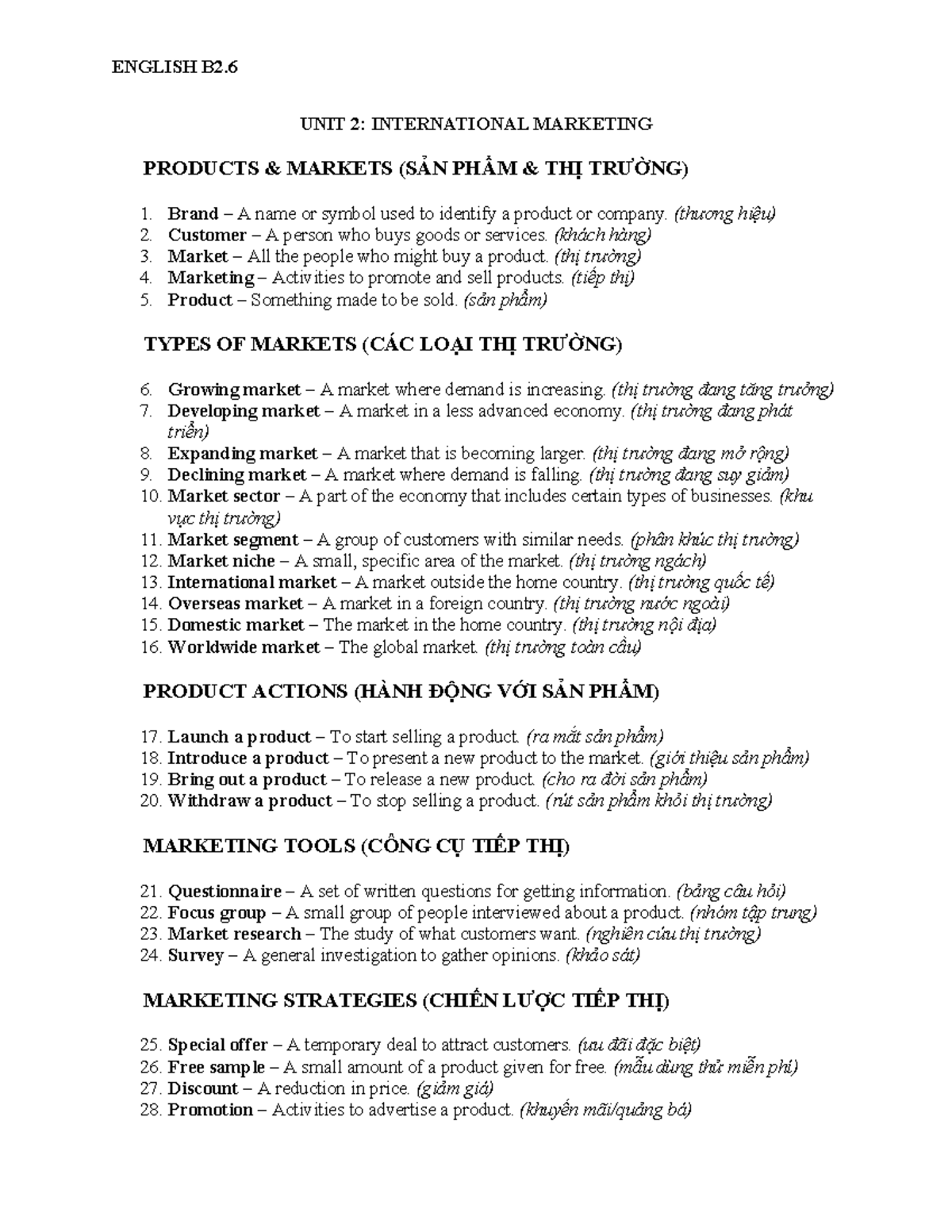 ENGLISH B2.6: UNIT 2 - International Marketing Overview - Studocu