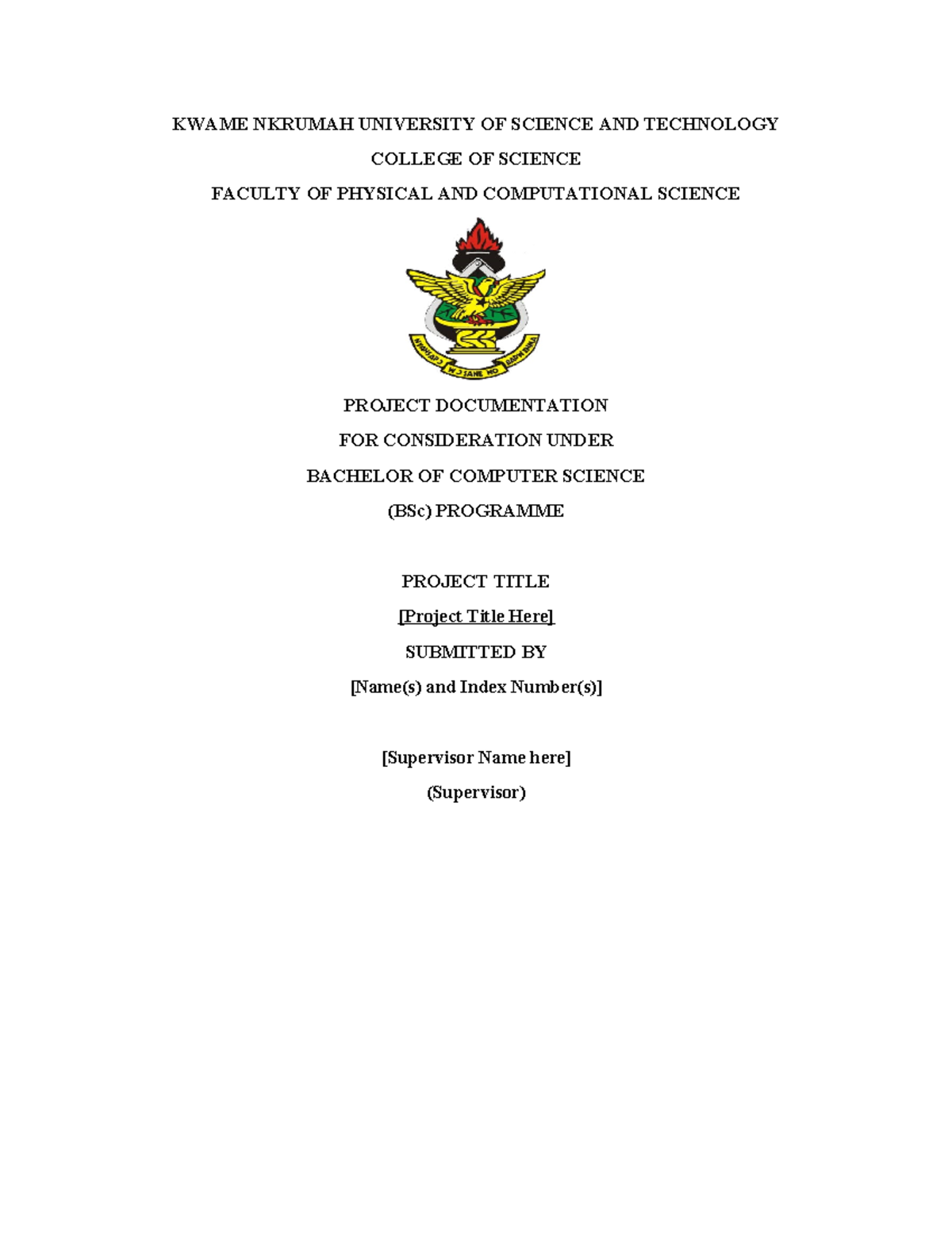 BSc Computer Science - Final Year Project Documentation Format - Studocu