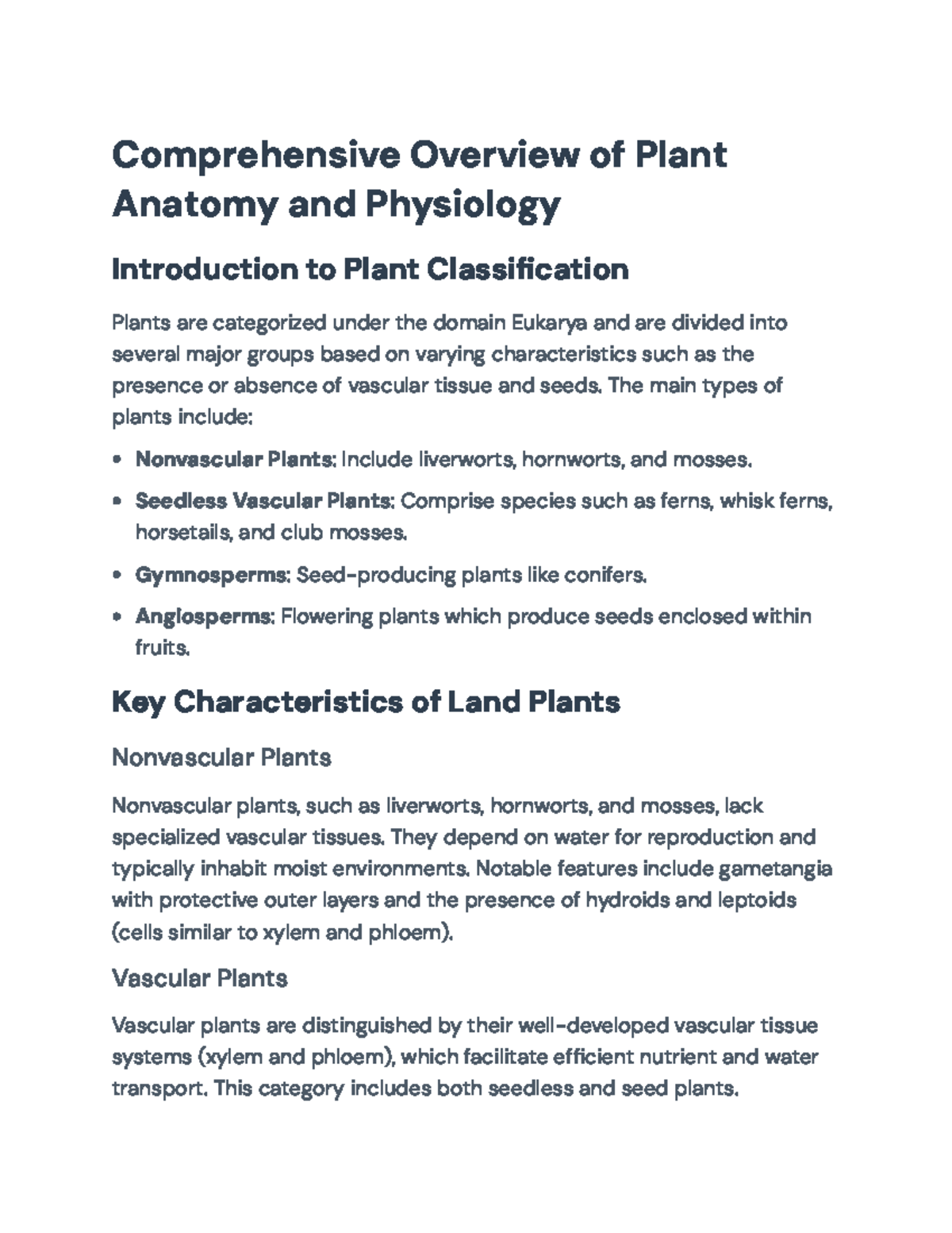 Comprehensive Study of Plant Anatomy, Physiology, and Classification ...