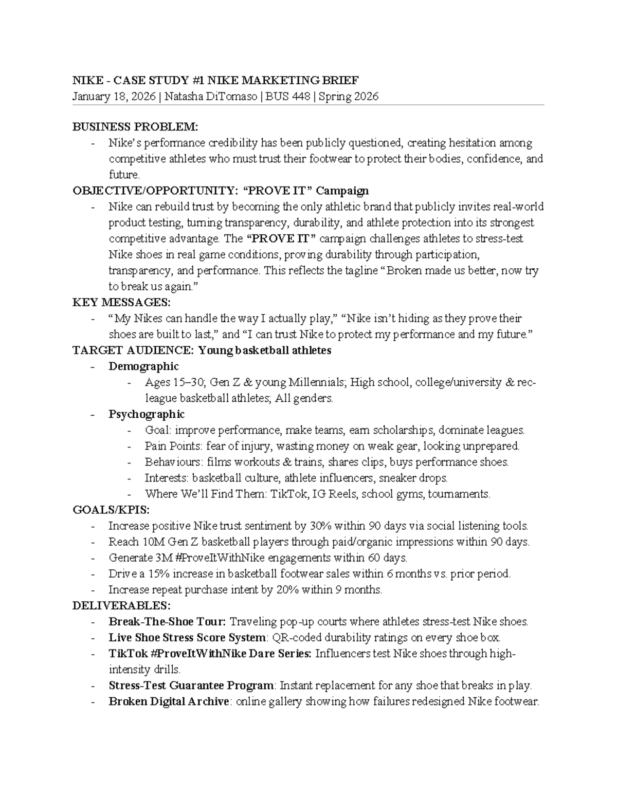 BUS 448 Case Study: Nike Marketing Brief & Strategy Analysis - Studocu