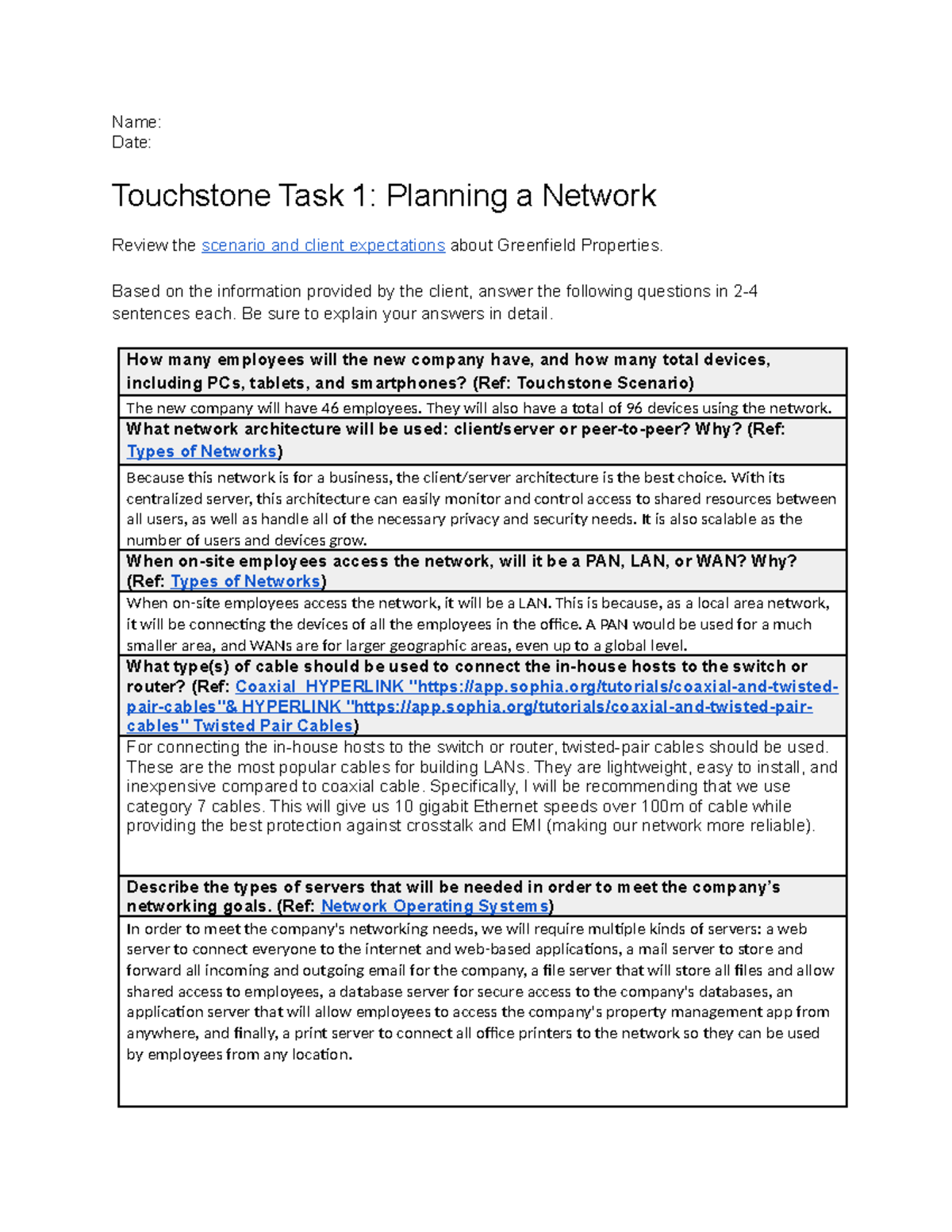 Intro to Networking - Unit 1 Touchstone 1: Network Planning Guide - Studocu
