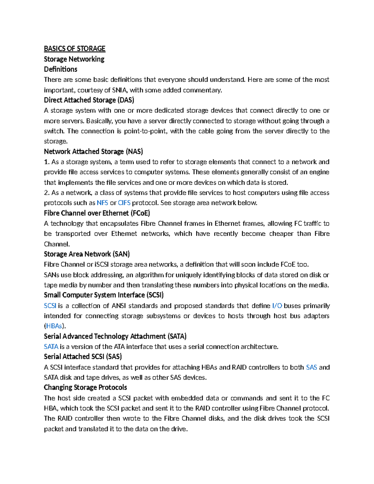 BASICS OF STORAGE: Key Definitions and Concepts in SAN & NAS - Studocu
