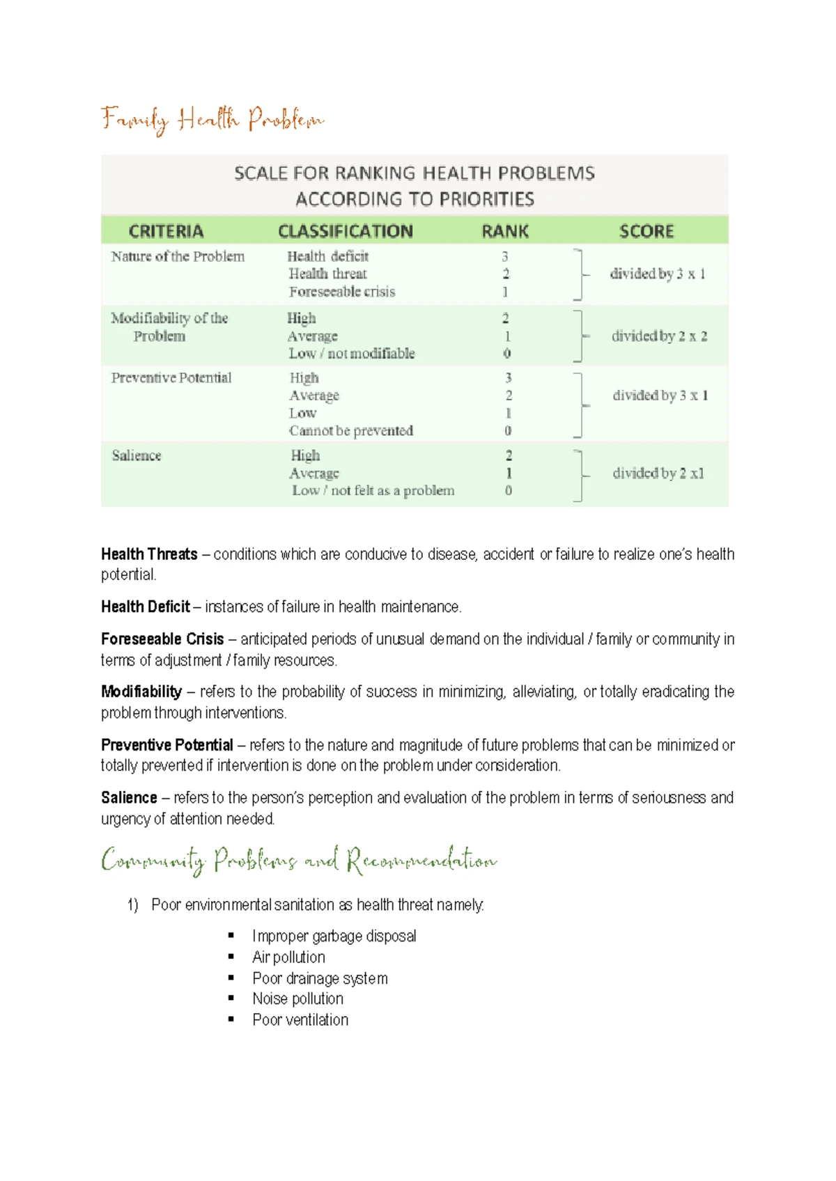 Family Health Problem Study Guide (Community Health Nursing) - Health ...