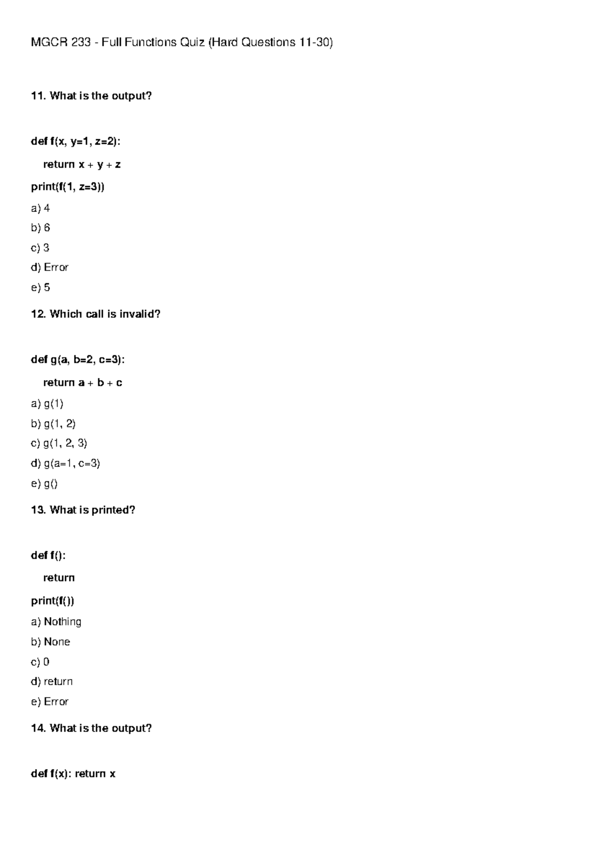 MGCR 233 Functions Hard Quiz - Final Exam Preparation - Studocu