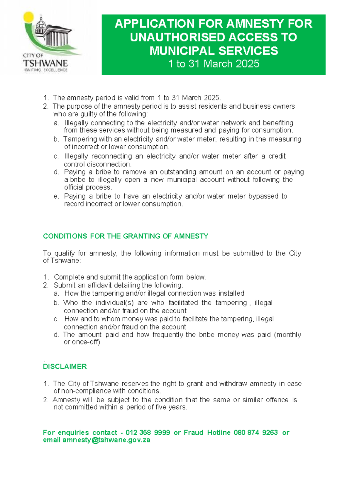 Amnesty Application for Unauthorized Access to Municipal Services ...