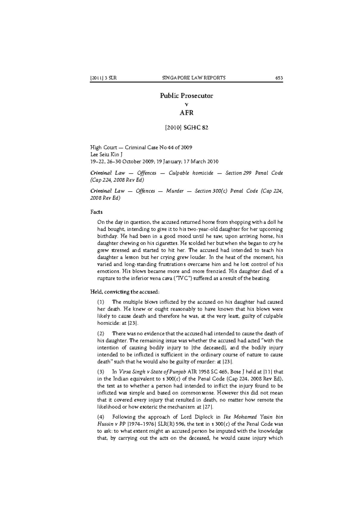 PP v AFR [2011] 3 SLR 0653 – Culpable Homicide in Child Abuse Case ...