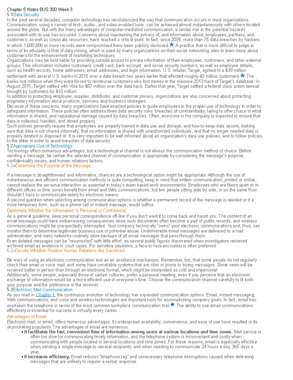 BUSI 300 Chapter 5 Notes: Data Security & Effective Communication - Studocu