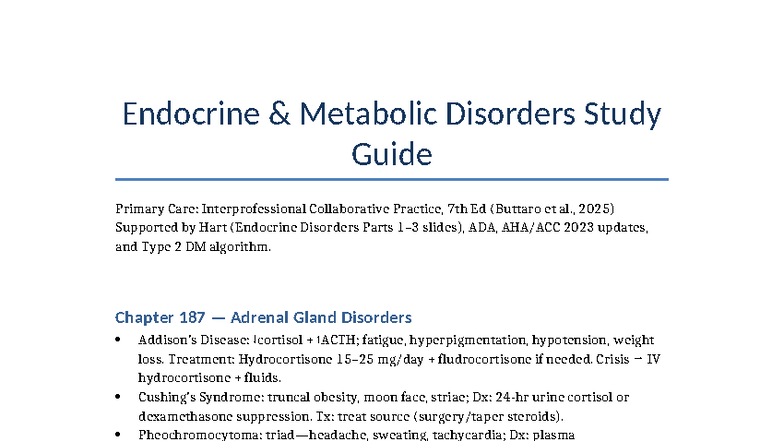 Endocrine & Metabolic Disorders Study Guide (PC 7th Ed) - Studocu