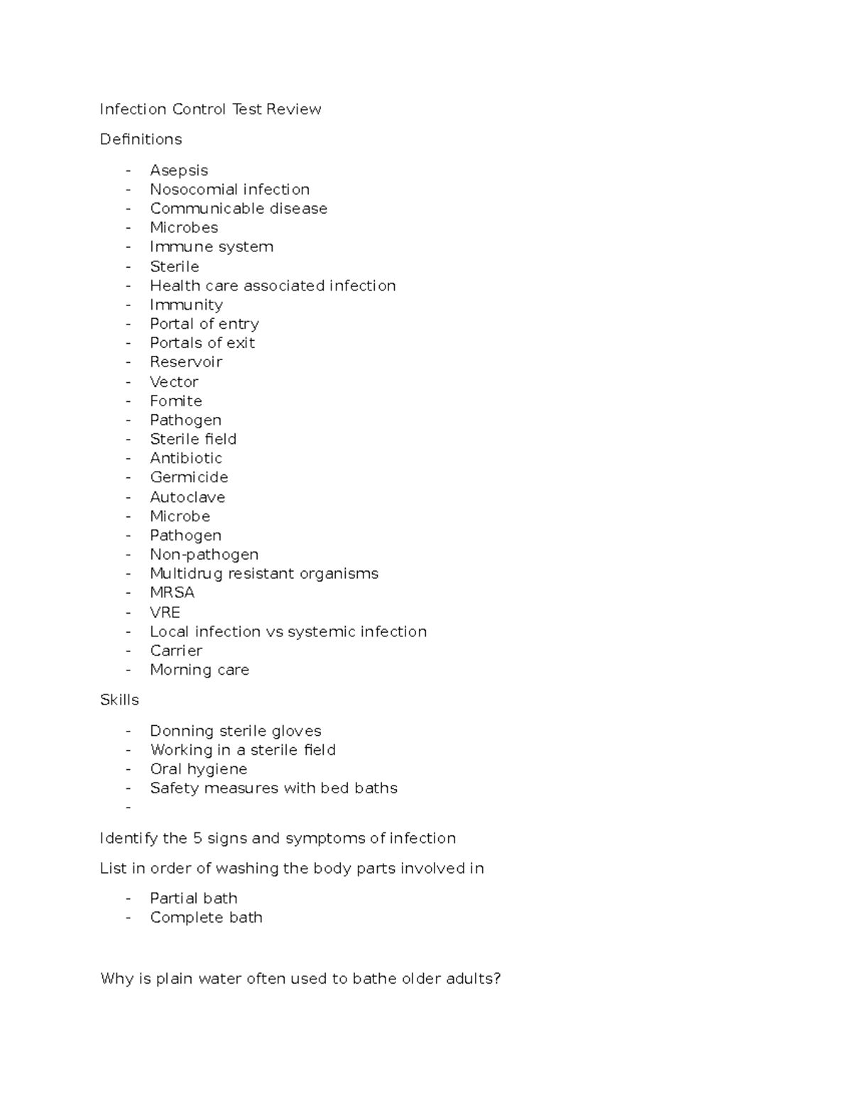 Infection Control Test Review - Infection Control Test Review ...