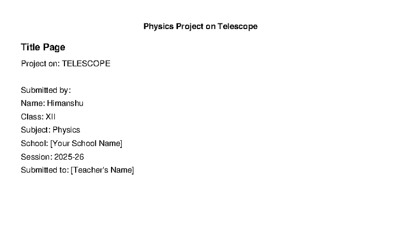 Physics Project on Telescope - Class XII Final Report - Studocu