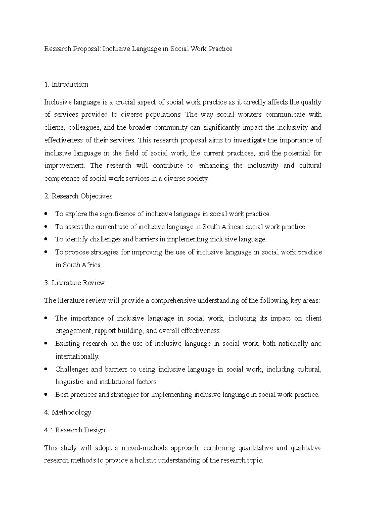 SW 401: Research Proposal on Inclusive Language in Social Work Practice ...