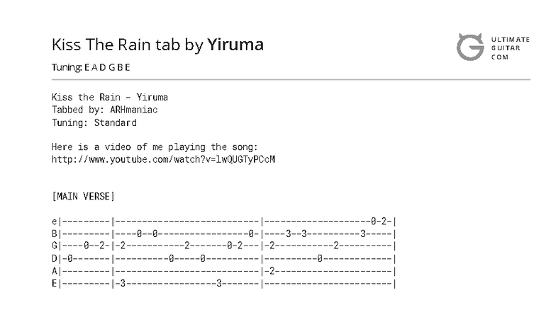 382658195 Kiss The Rain Tab ver 3 by Yirumatabs Ultimate Guitar Archive ...