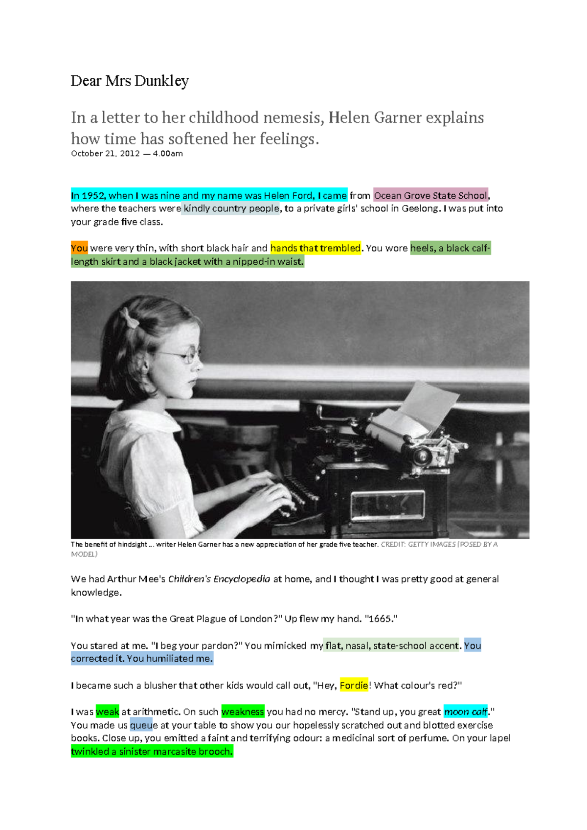 Dear Mrs Dunkley: Reflections on a Childhood Teacher's Impact - Studocu