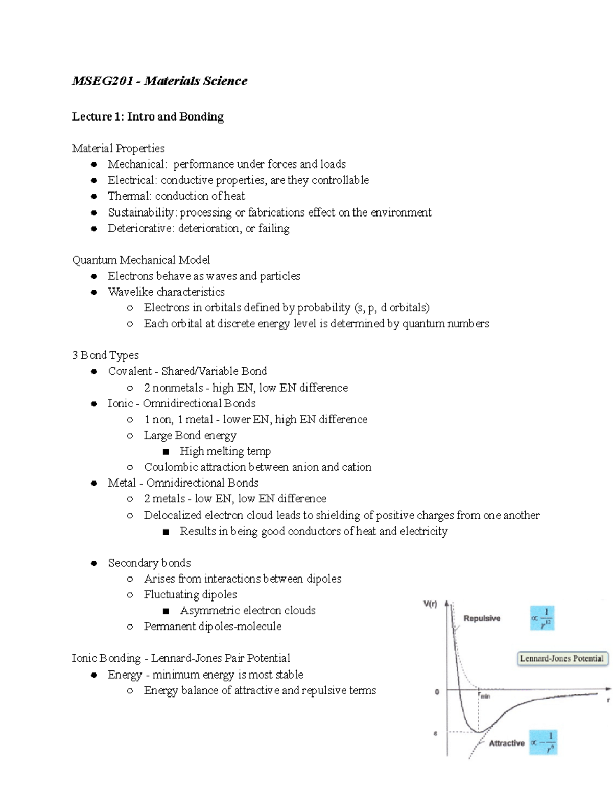 MSEG201 - Lecture Notes on Materials Science and Crystal Structures ...