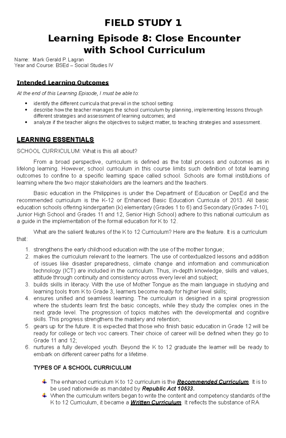 FS1 - Episode 8: Understanding School Curriculum in BSEd - Social ...