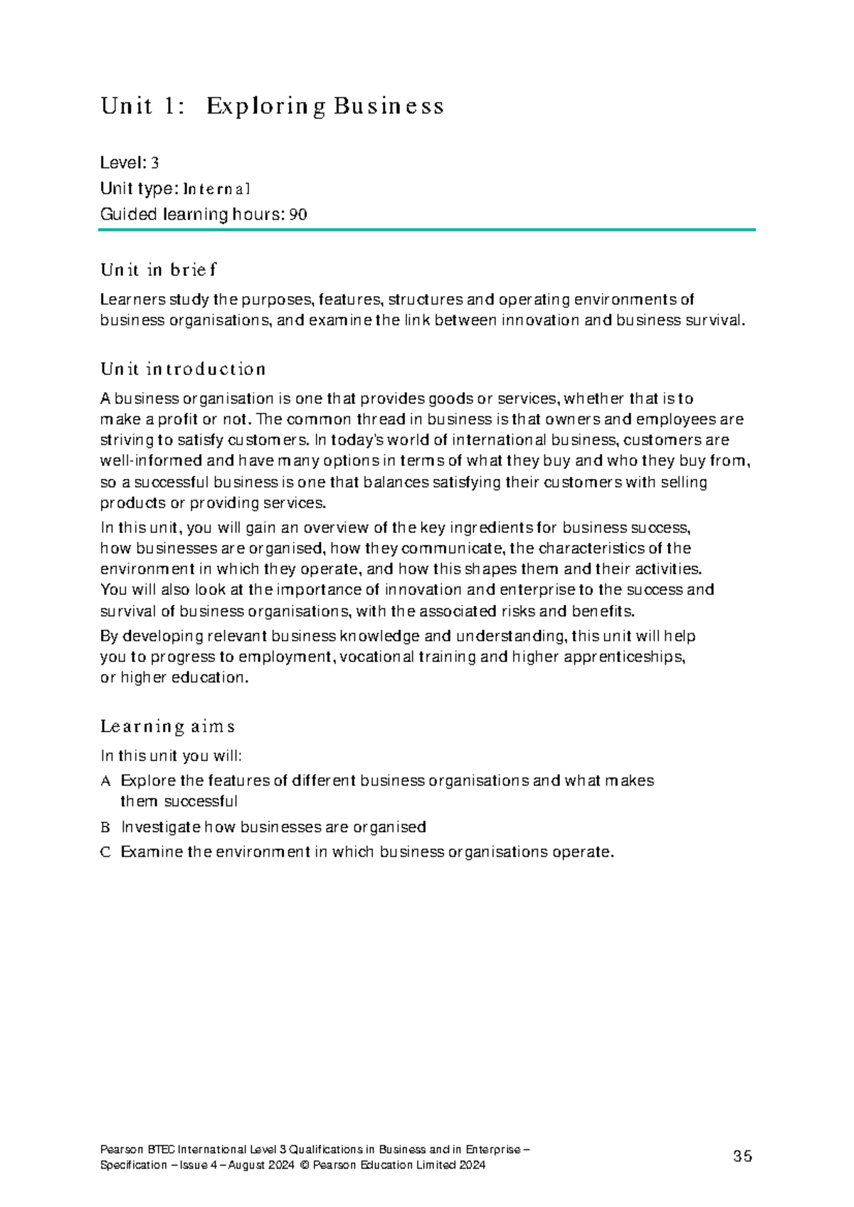 Unit 1: Exploring Business Organizations - BTEC Level 3 Guide - Studocu