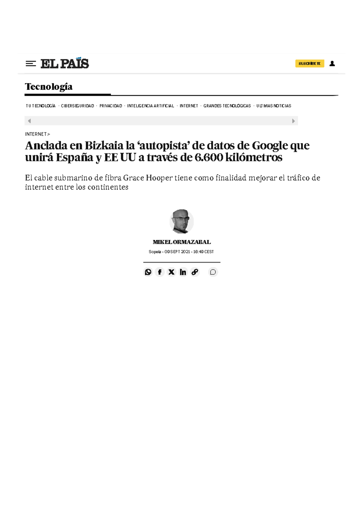 SUSCRÍBETE: Cable Submarino Grace Hopper en Bizkaia - NOTICIAS - Studocu