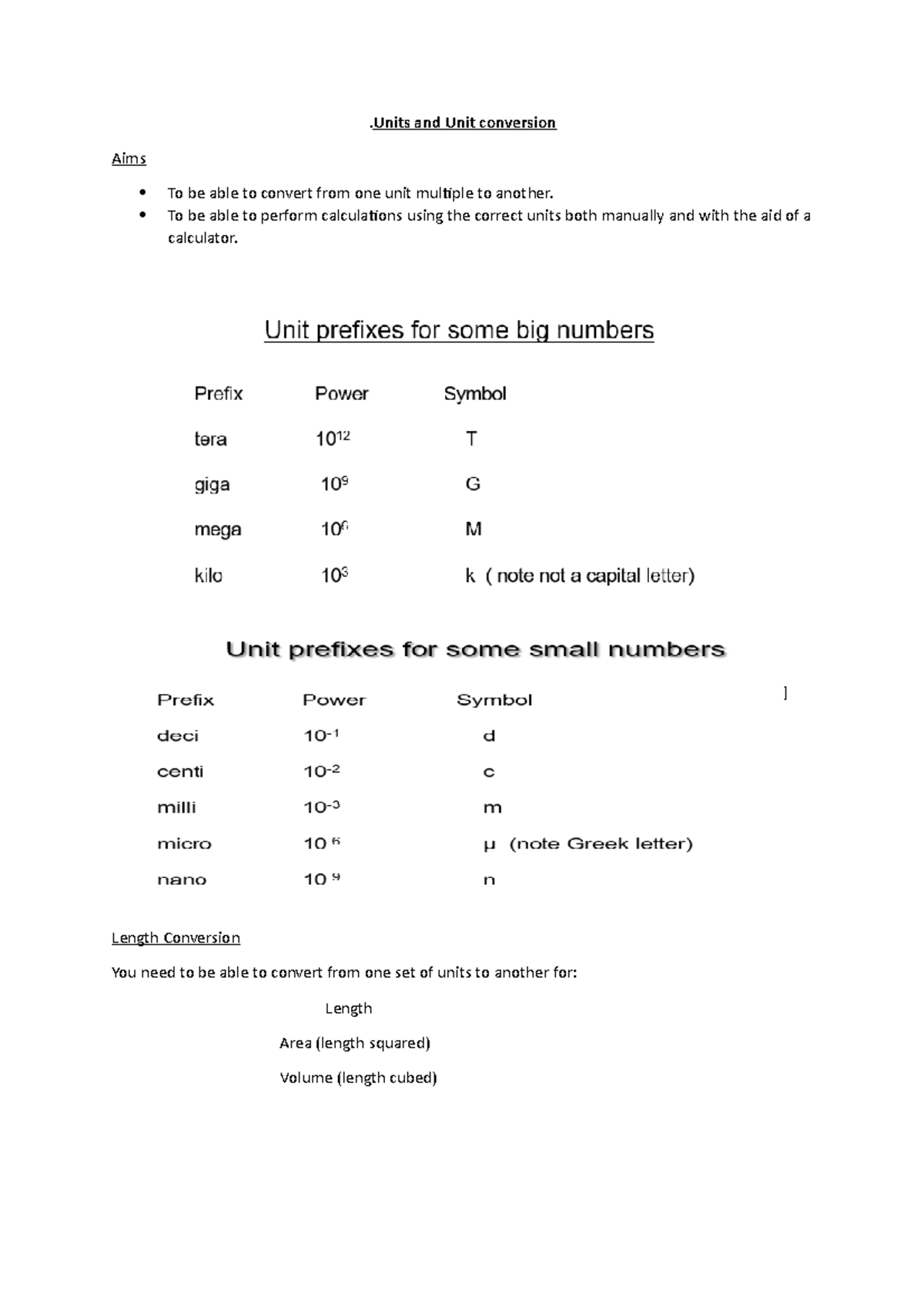 Units & Conversion Methods: Lecture Notes for Physics 101 - Studocu