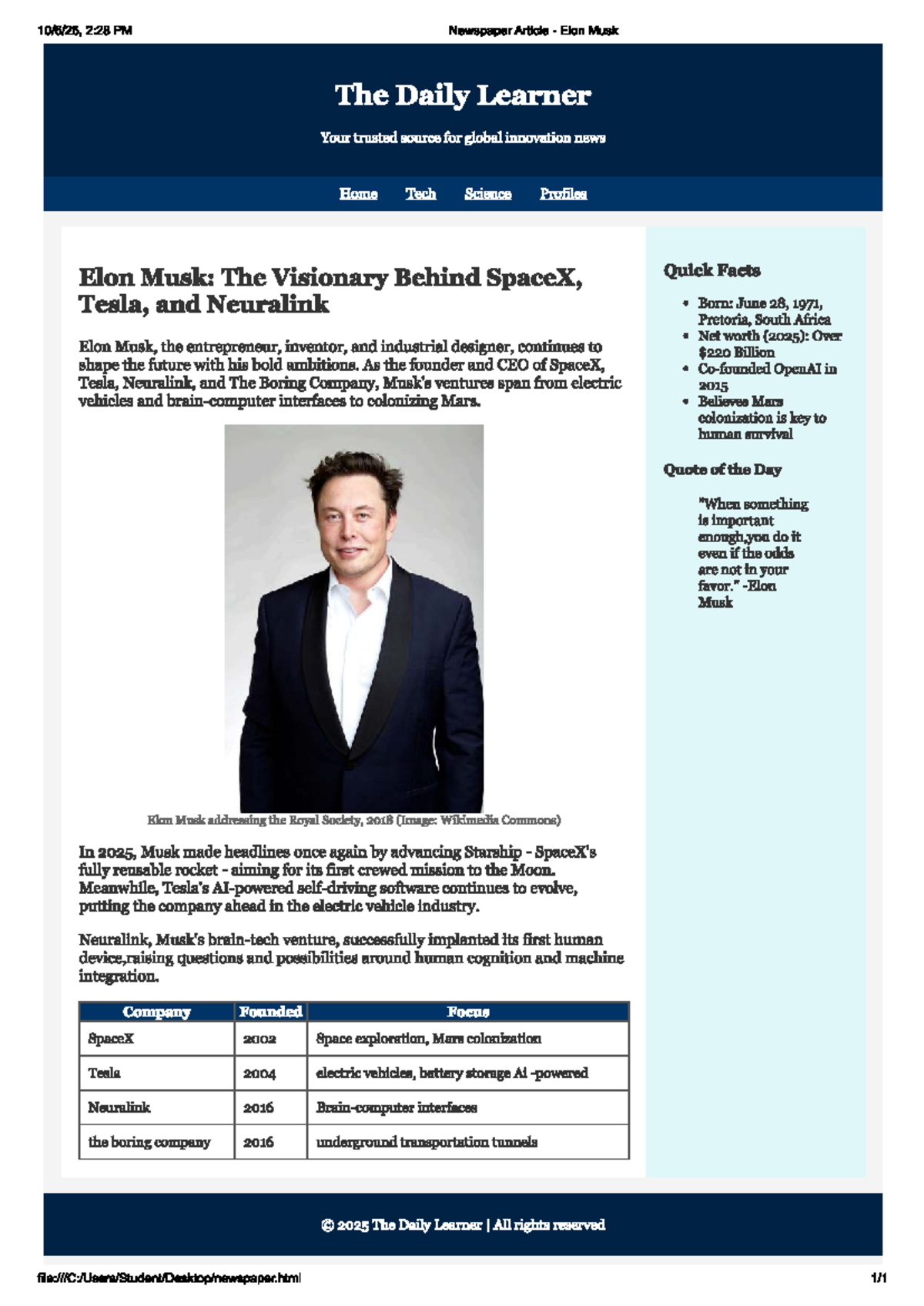 Elon Musk: Visionary Innovator - A 2025 Overview of His Ventures - Studocu