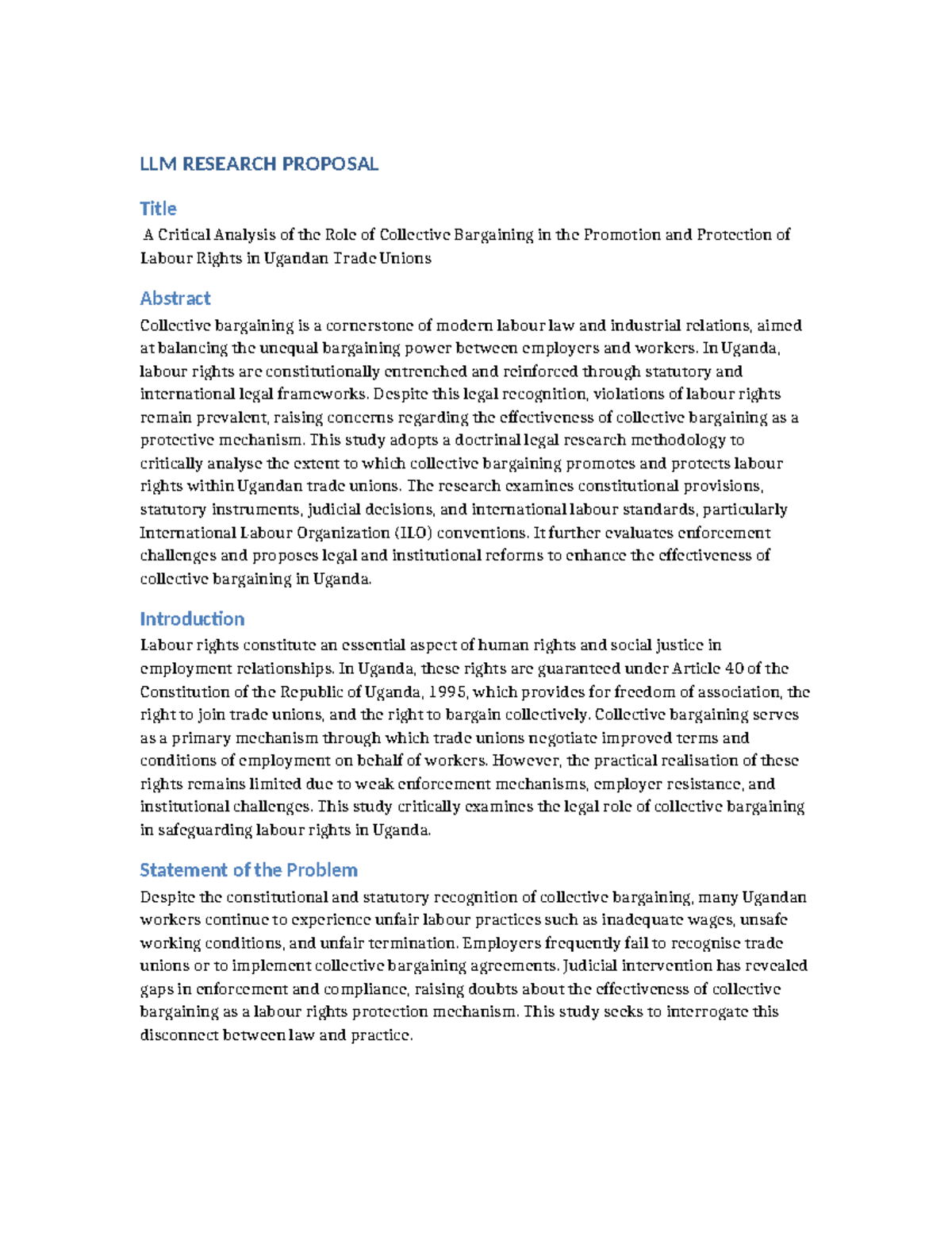 LLM Research Proposal: Collective Bargaining & Labour Rights in Uganda ...