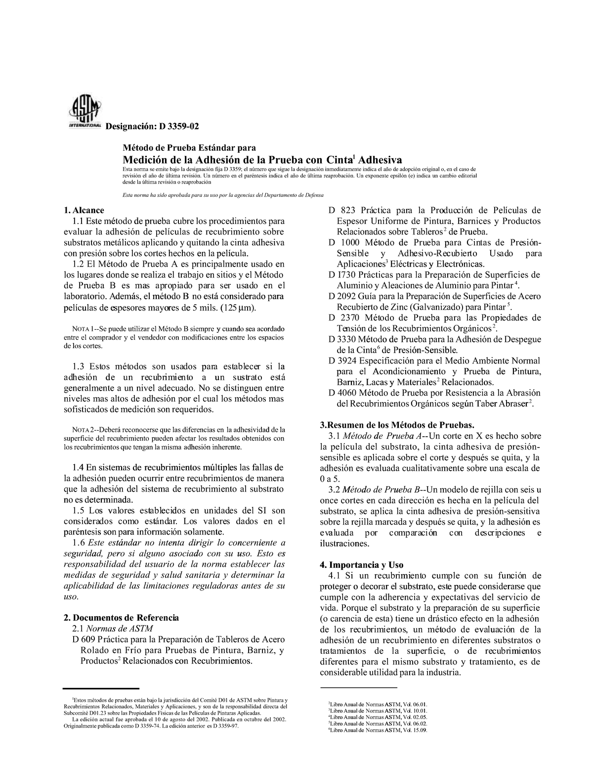 Estándar ASTM D3359-02: Método de Medición de Adhesión de Cintas ...