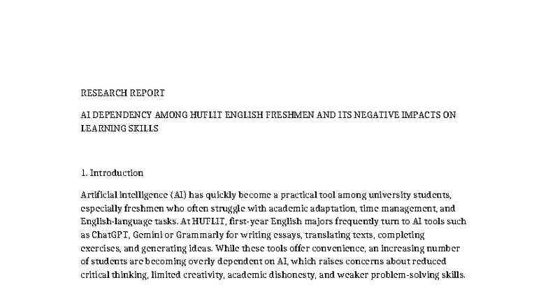 AI Dependency Among HUFLIT English Freshmen: Impacts on Learning Skills ...