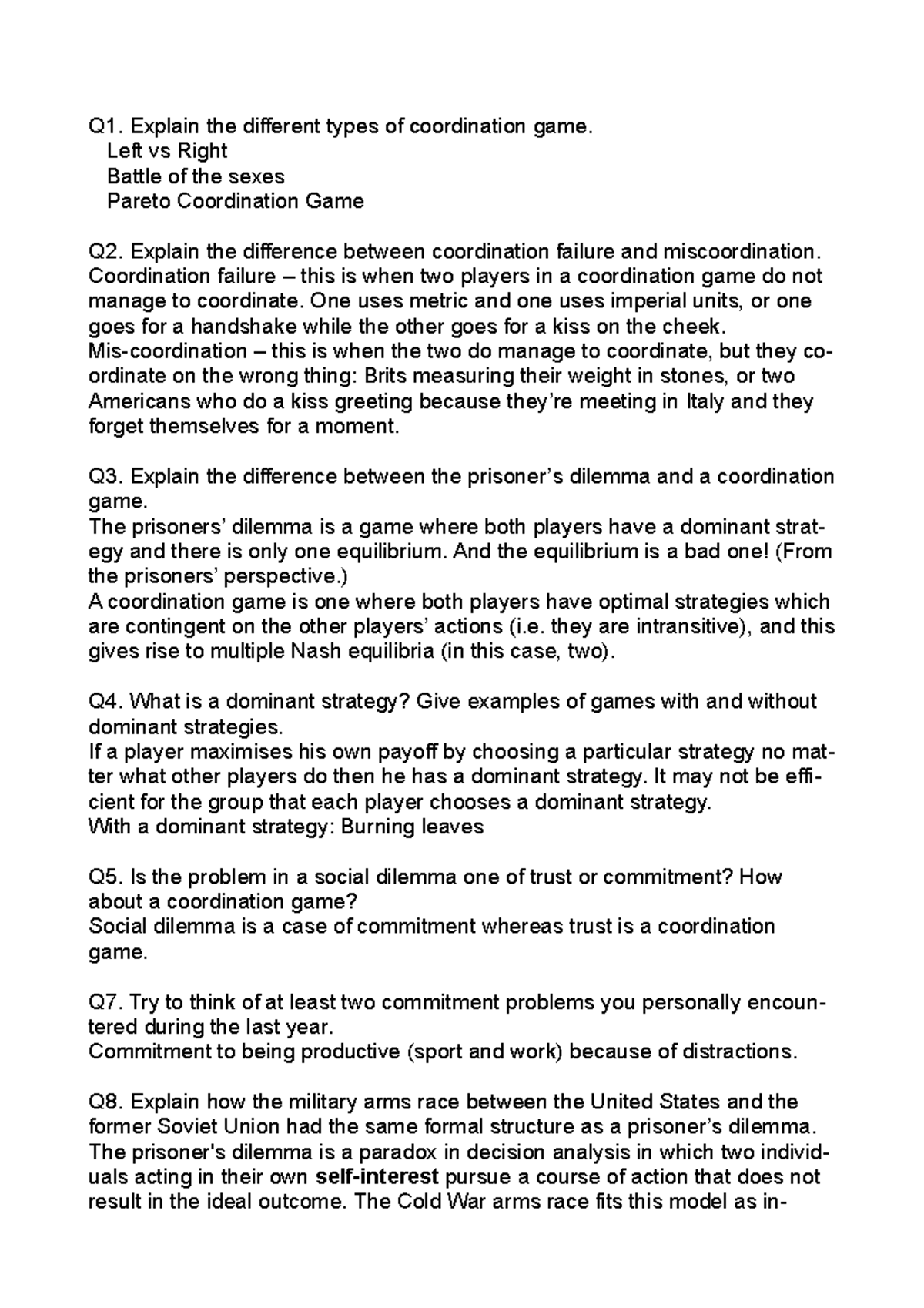 Econ 101 - Coordination Games: Key Concepts and Examples - Studocu