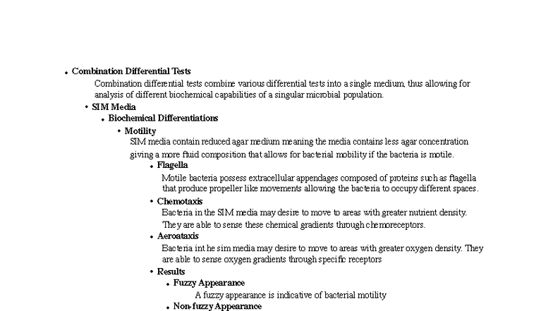 Combination Differential Tests - Microbiology Lab Notes (BIO 101) - Studocu