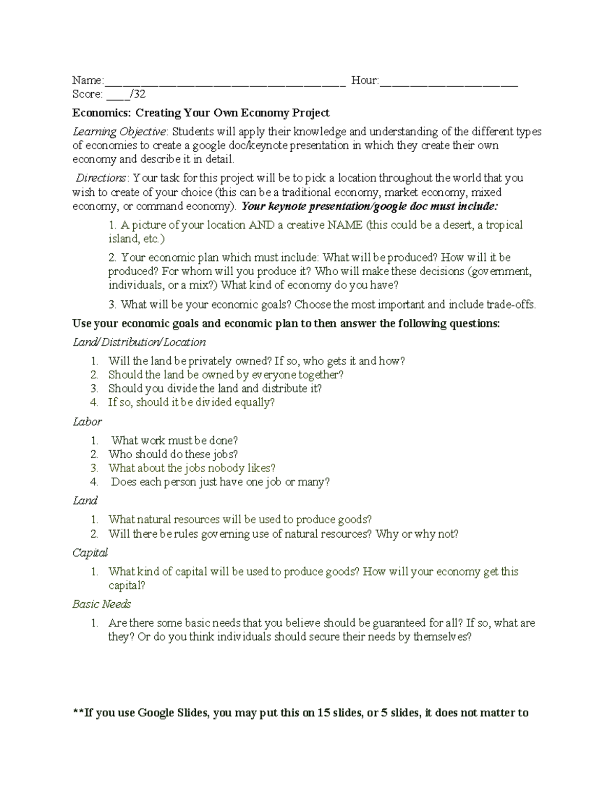 Create Your Own Economy Project - Econ 2025 - Studocu