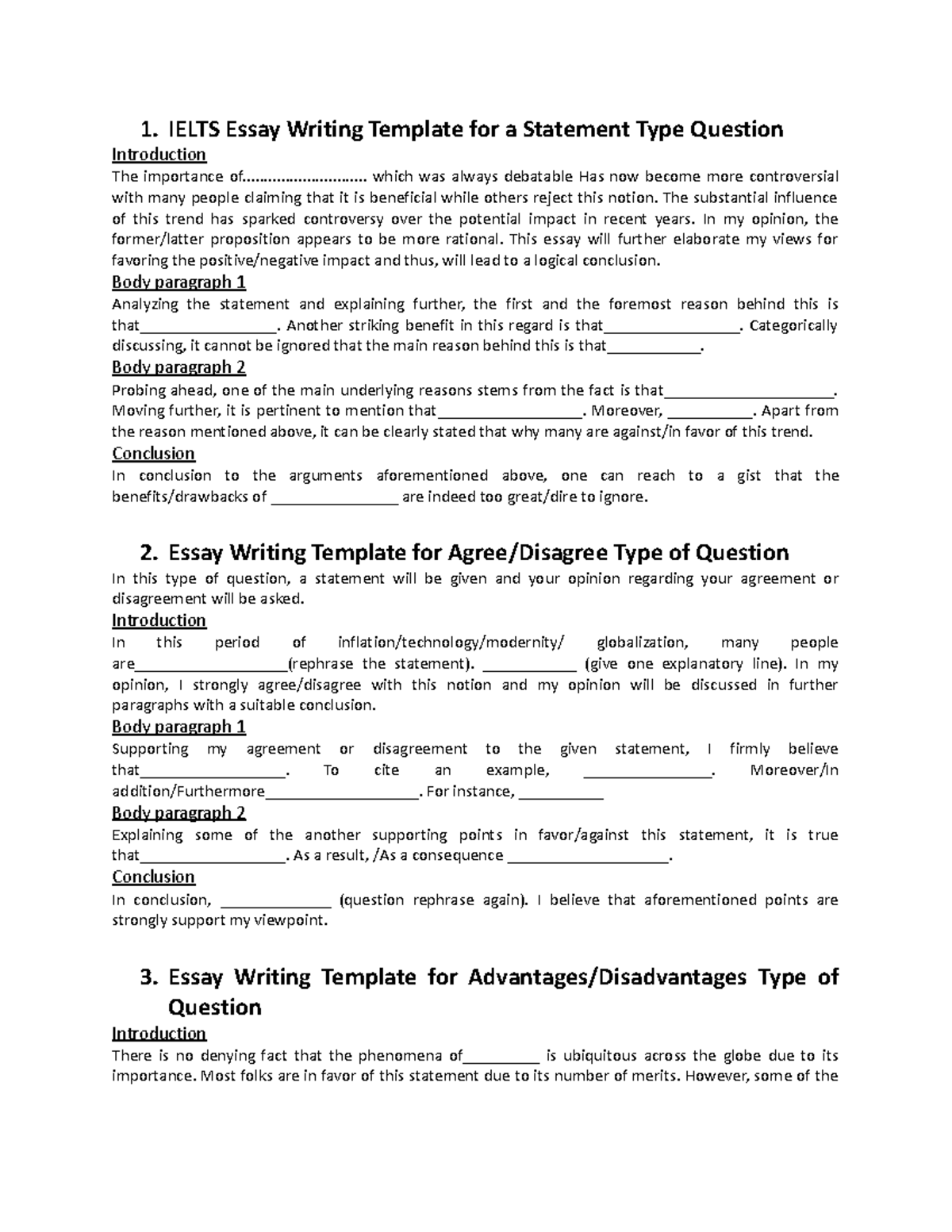Ielts Writing task 2 templete - 1. IELTS Essay Writing Template for a ...