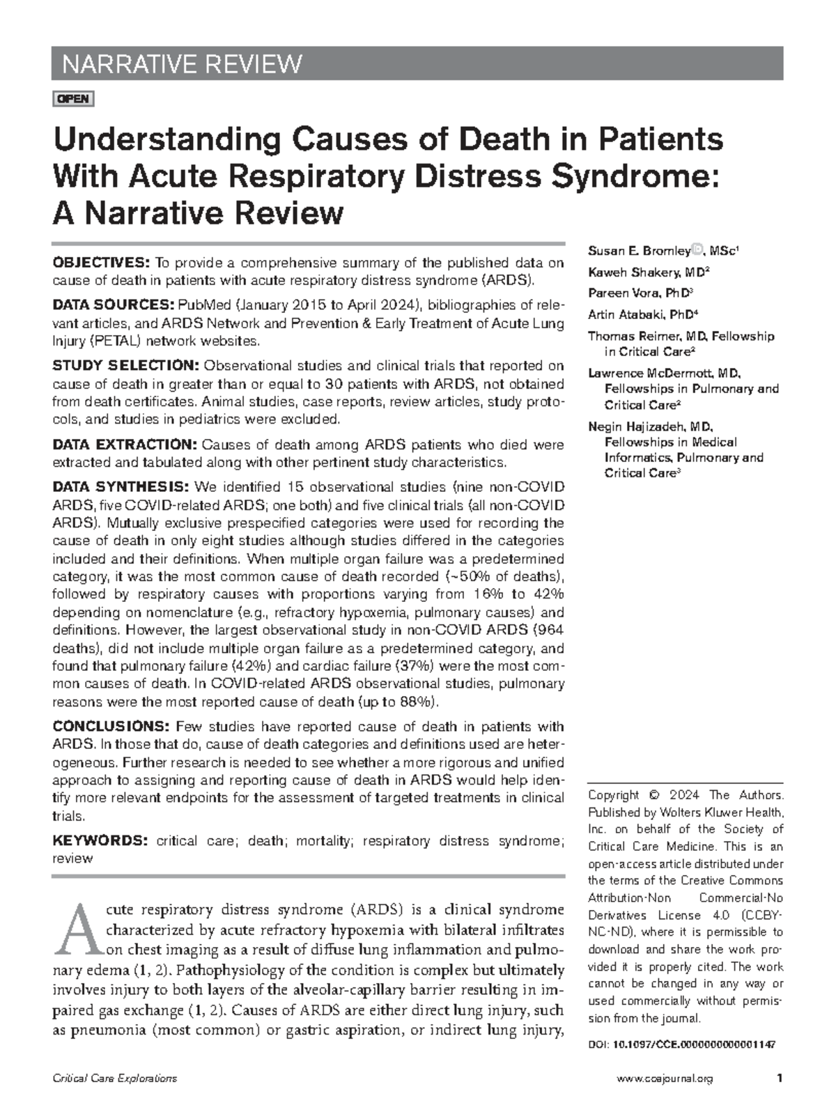 Understanding Causes of Death in ARDS Patients: A Narrative Review ...