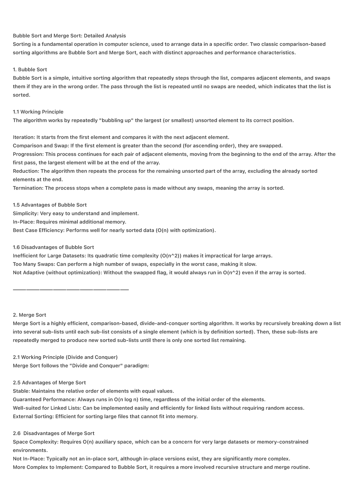 Analysis of Bubble Sort and Merge Sort Algorithms (CS101) - Studocu