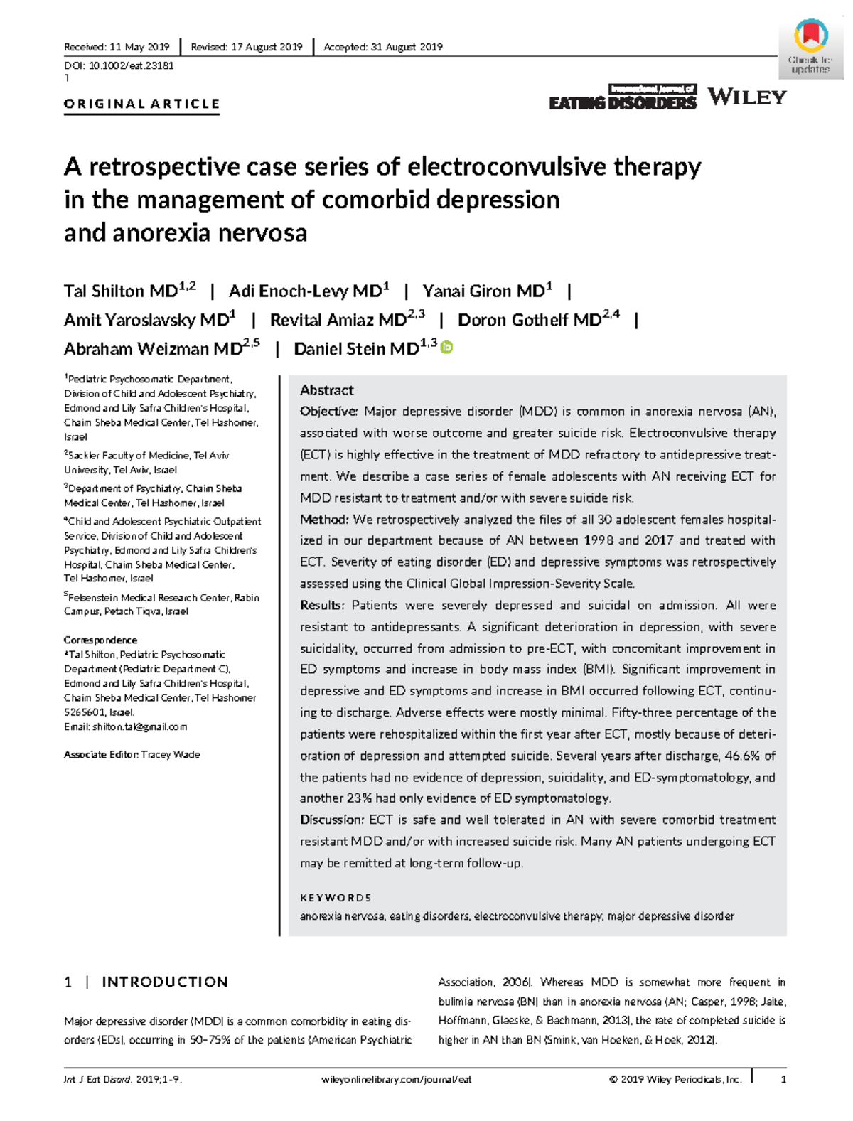 Case Series on ECT for Comorbid MDD and Anorexia Nervosa (TFM) - Studocu