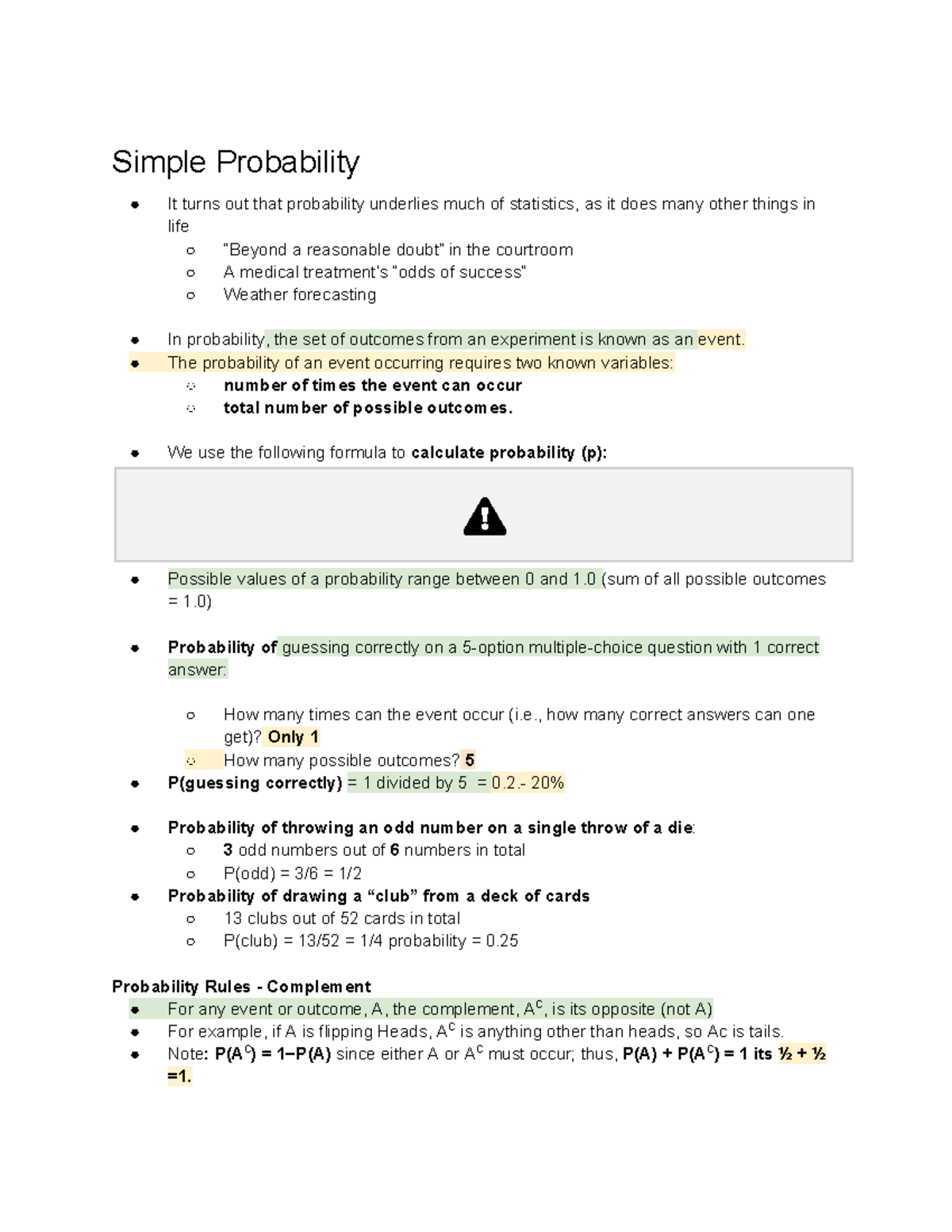 Statistics Lecture 3: Simple Probability Concepts for Test Prep - Studocu