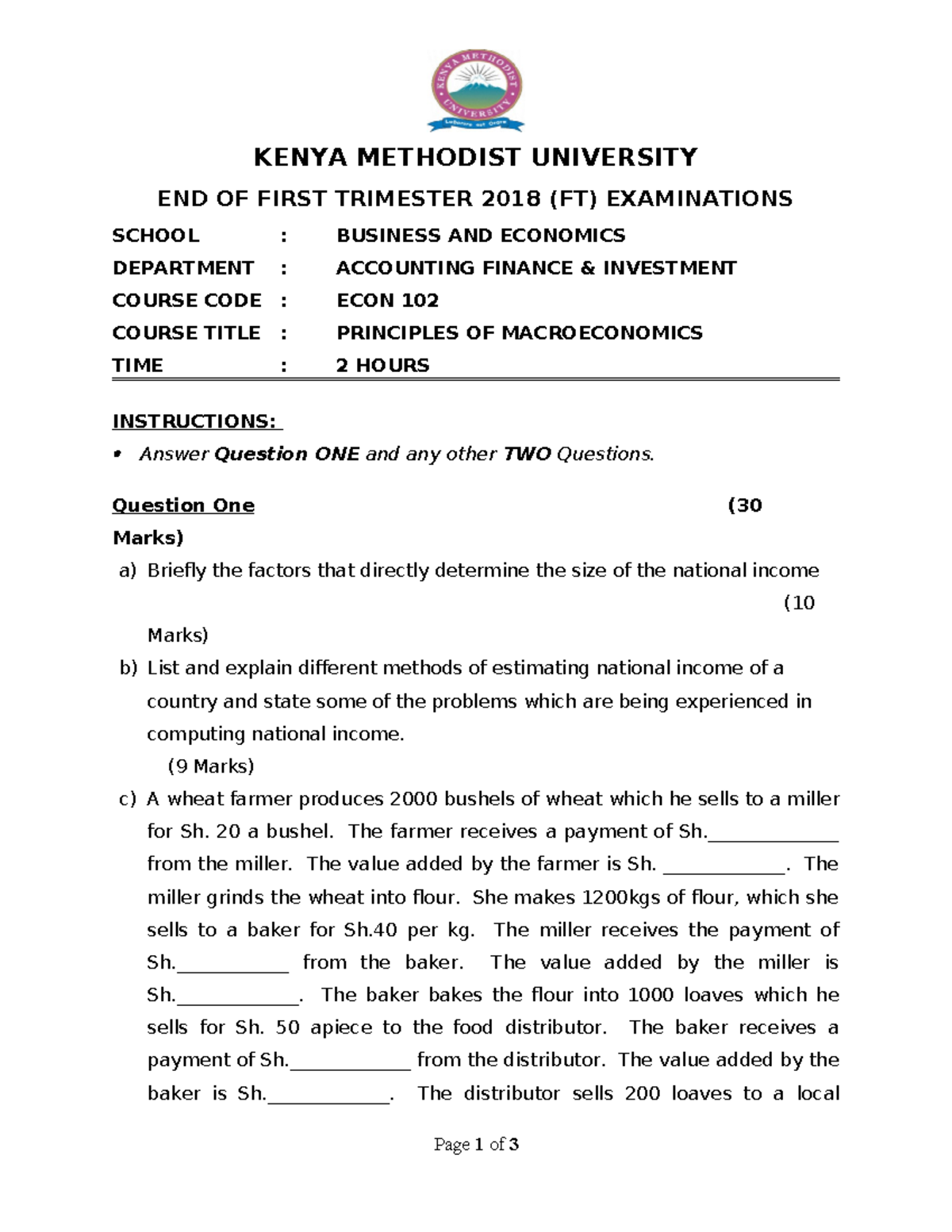 Principles OF Macroeconomics Guided (ECON 102) 1ST Trimester 2018 - KENYA METHODIST UNIVERSITY ...