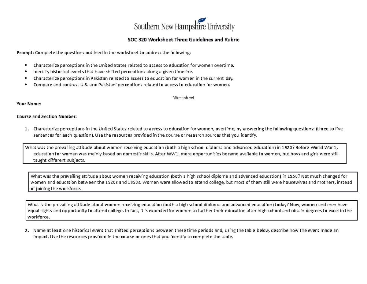 SOC 320 - Week 4 - Assignment - Cross-culture - SOC 320 Worksheet Three ...