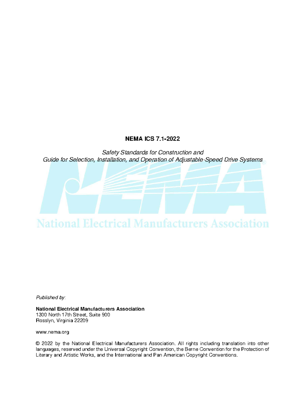 NEMA ICS 7.1-2022: Safety Standards for Drive Systems Installation and ...