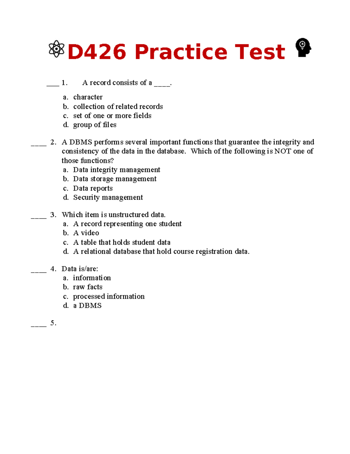 D426 Practice Test with Answers - Comprehensive Review Guide - Studocu