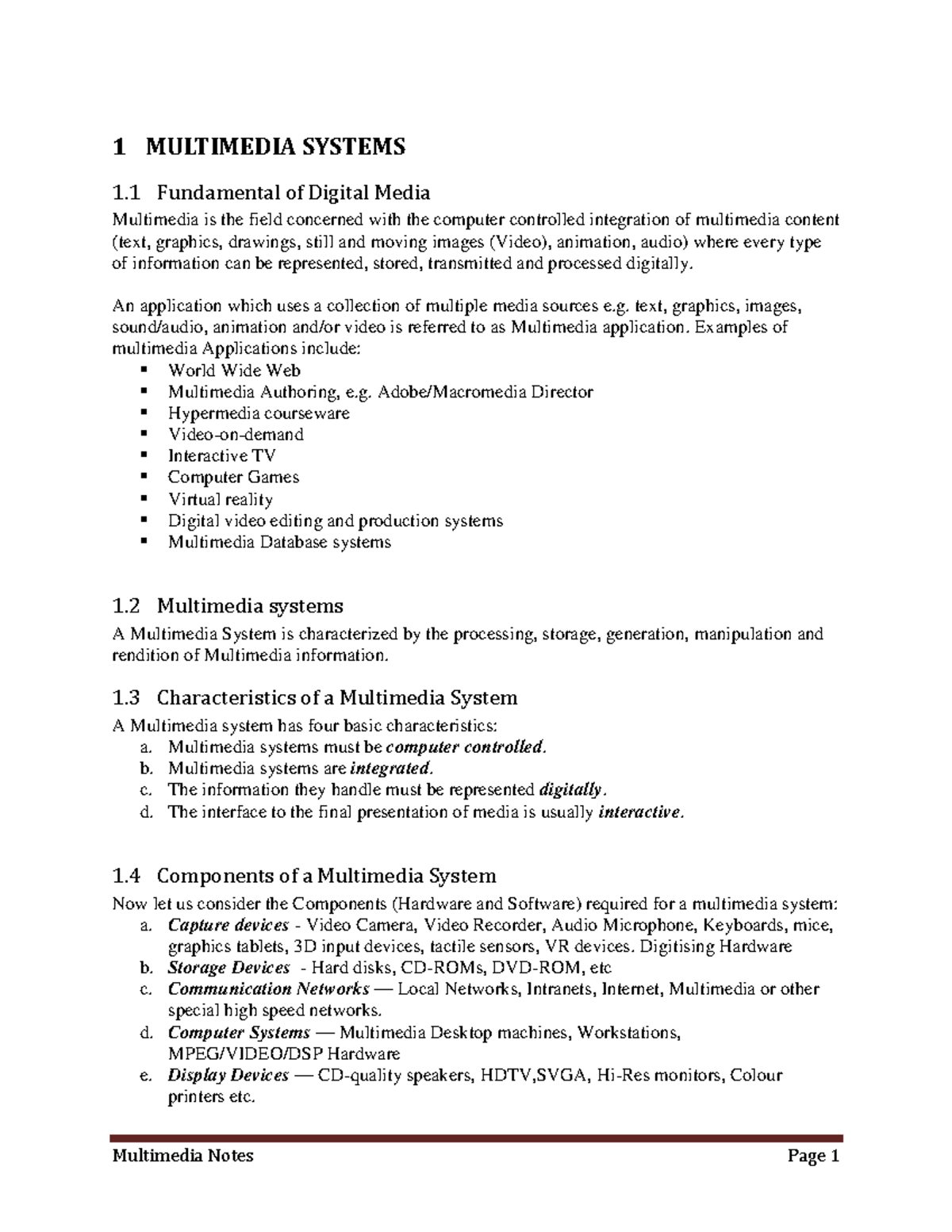 SIT 210 Multimedia Systems: Comprehensive Study Notes - Studocu