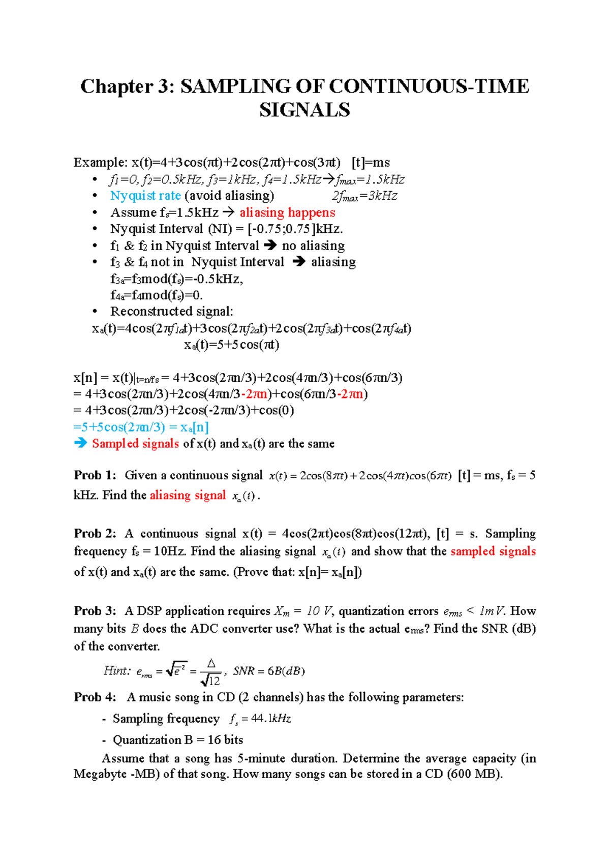 Chapter 3: Sampling of Signals - Nyquist Rate & Aliasing (HW 203) - Studocu