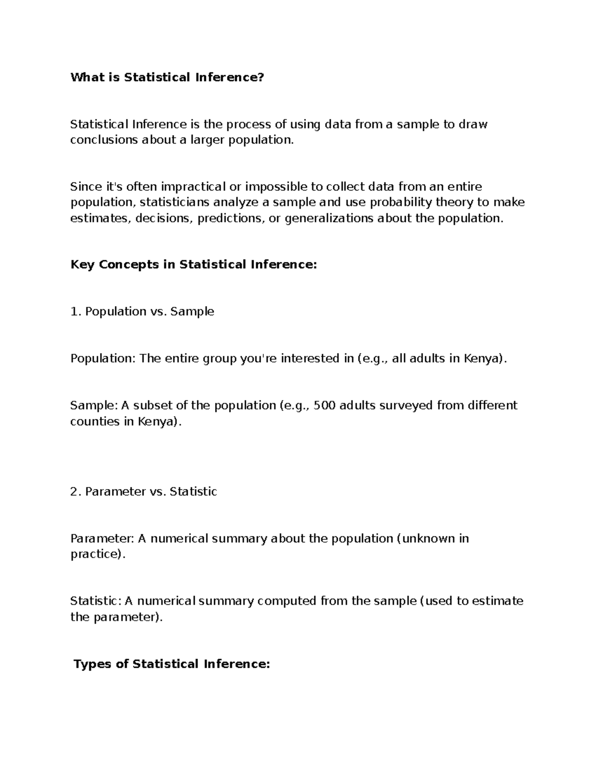 Statistical Inference: Key Concepts and Techniques Explained - Studocu
