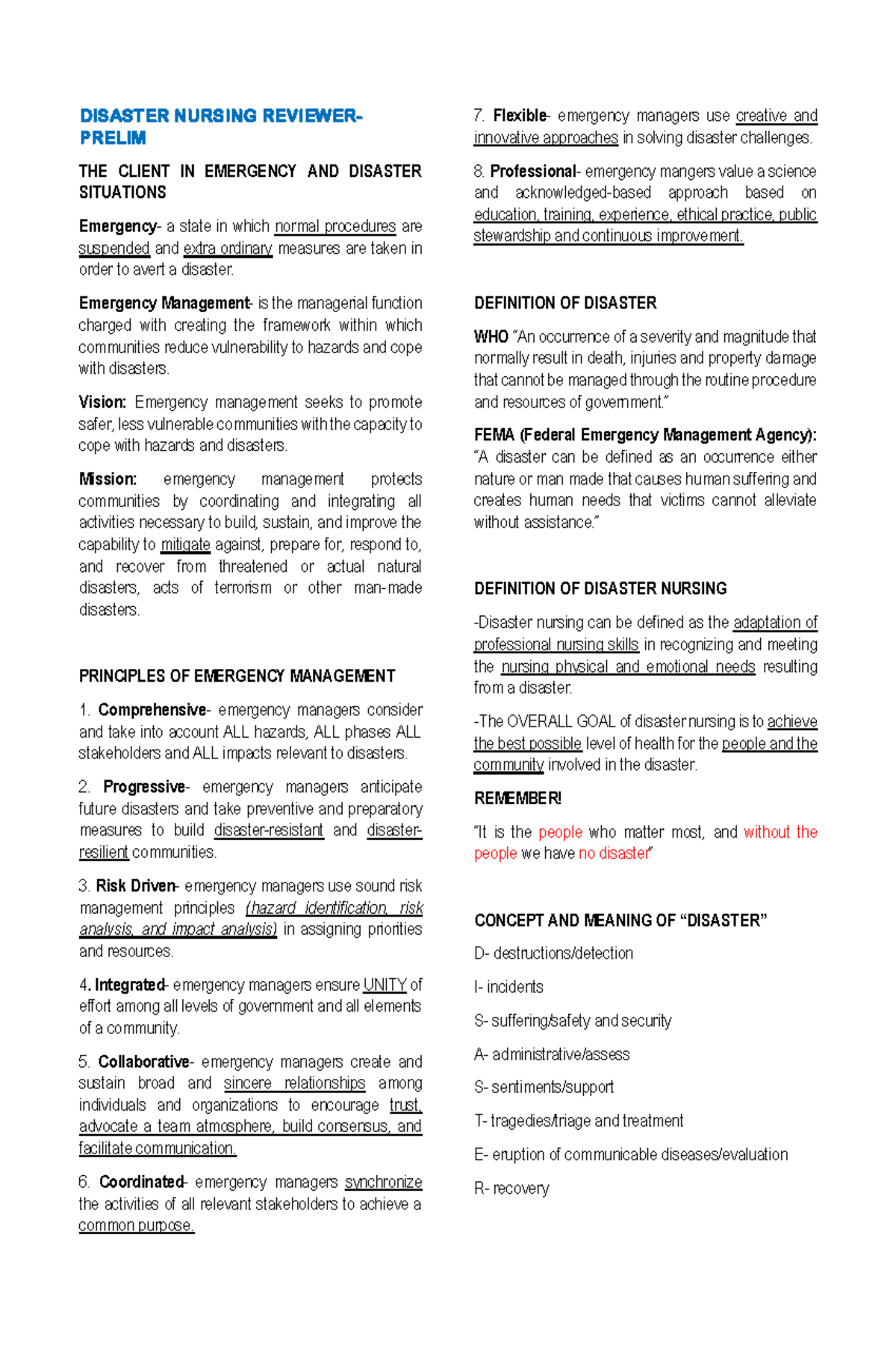 Disaster Nursing Reviewer - Emergency Preparedness and Management Guide ...