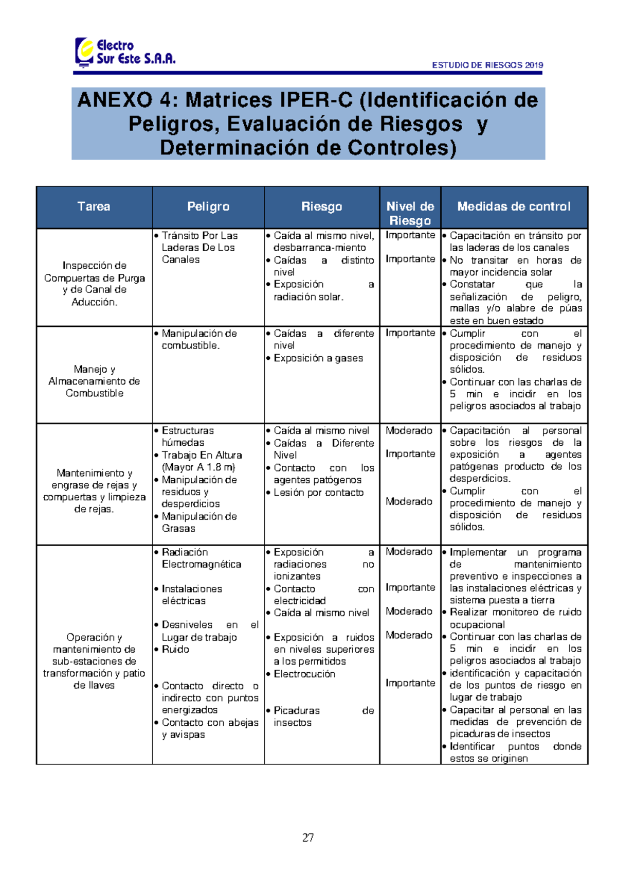 ESTUDIO DE RIESGOS 2019: Matrices de Identificación y Control de ...