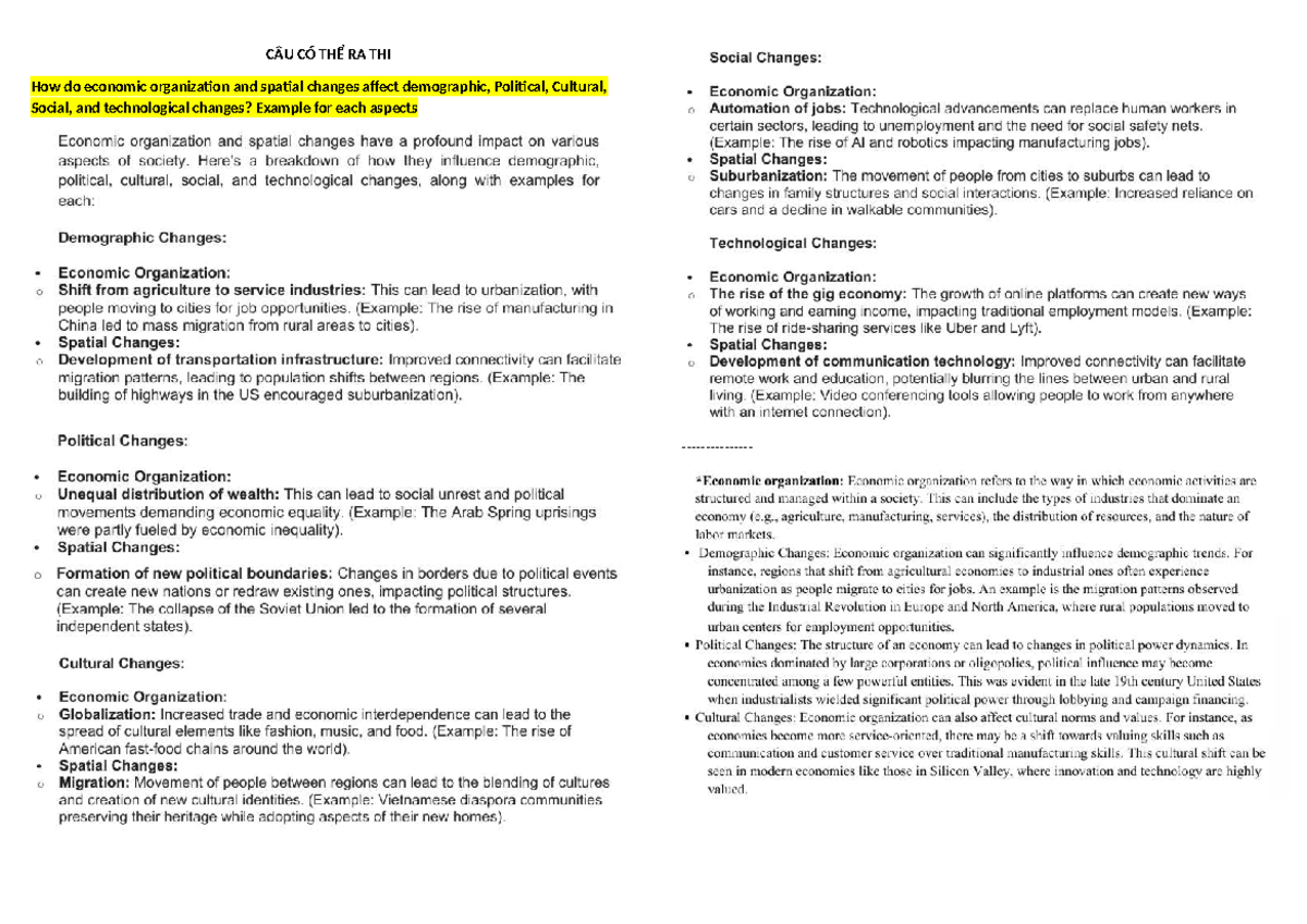 CHAP 1&2&3 - Q&A - CÓ THỂ RA THI: Globalization & Economic Changes ...