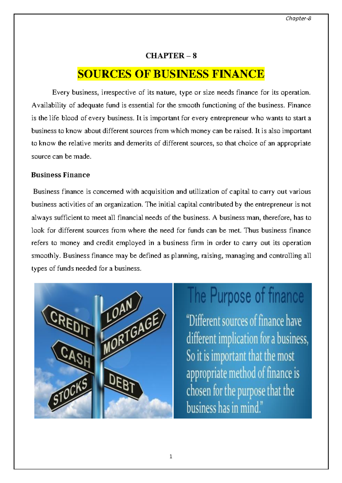 Business Studies (BS101): Sources of Business Finance - Study Notes ...