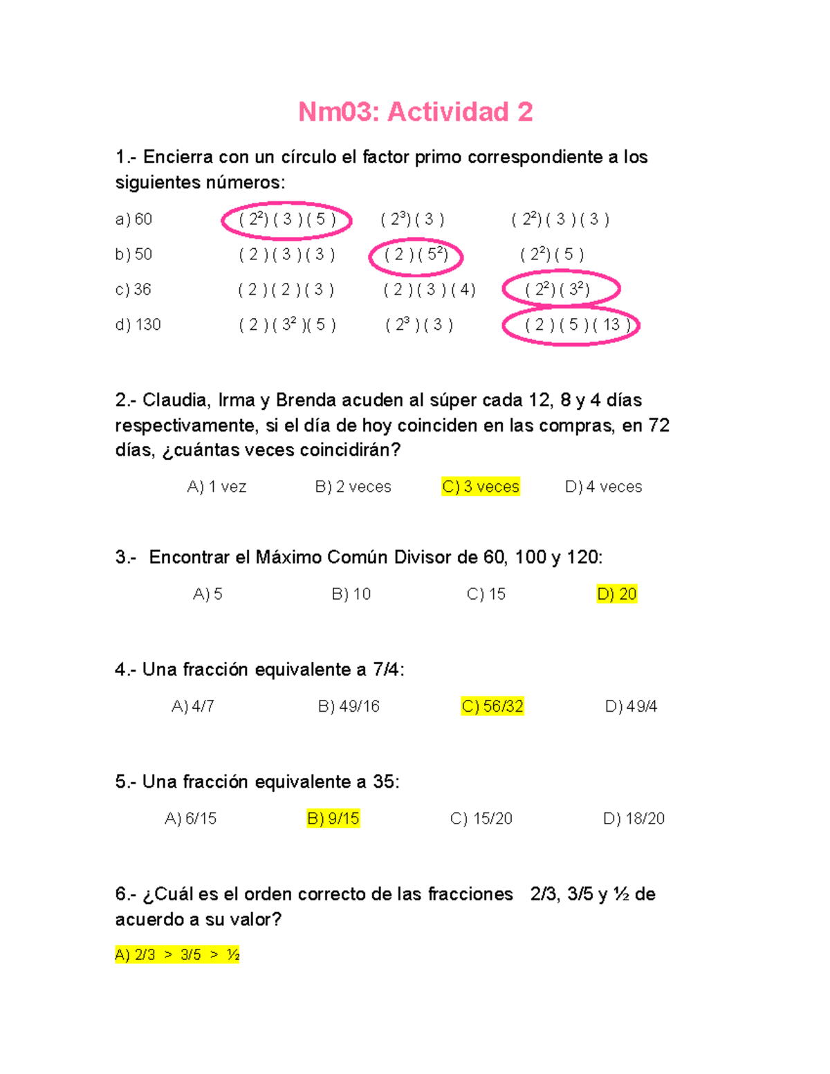 Nm03: Actividad 2 - Factores Primos y Problemas de Divisibilidad - Studocu