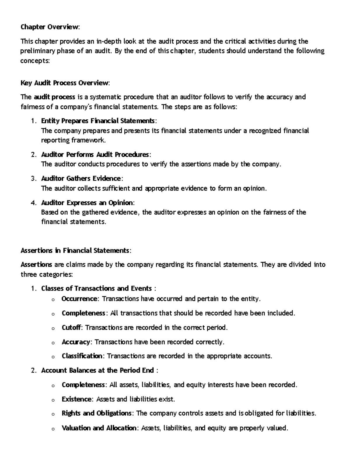 Chapter 3 Overview: Audit Process & Key Assertions (AACA2) - Studocu