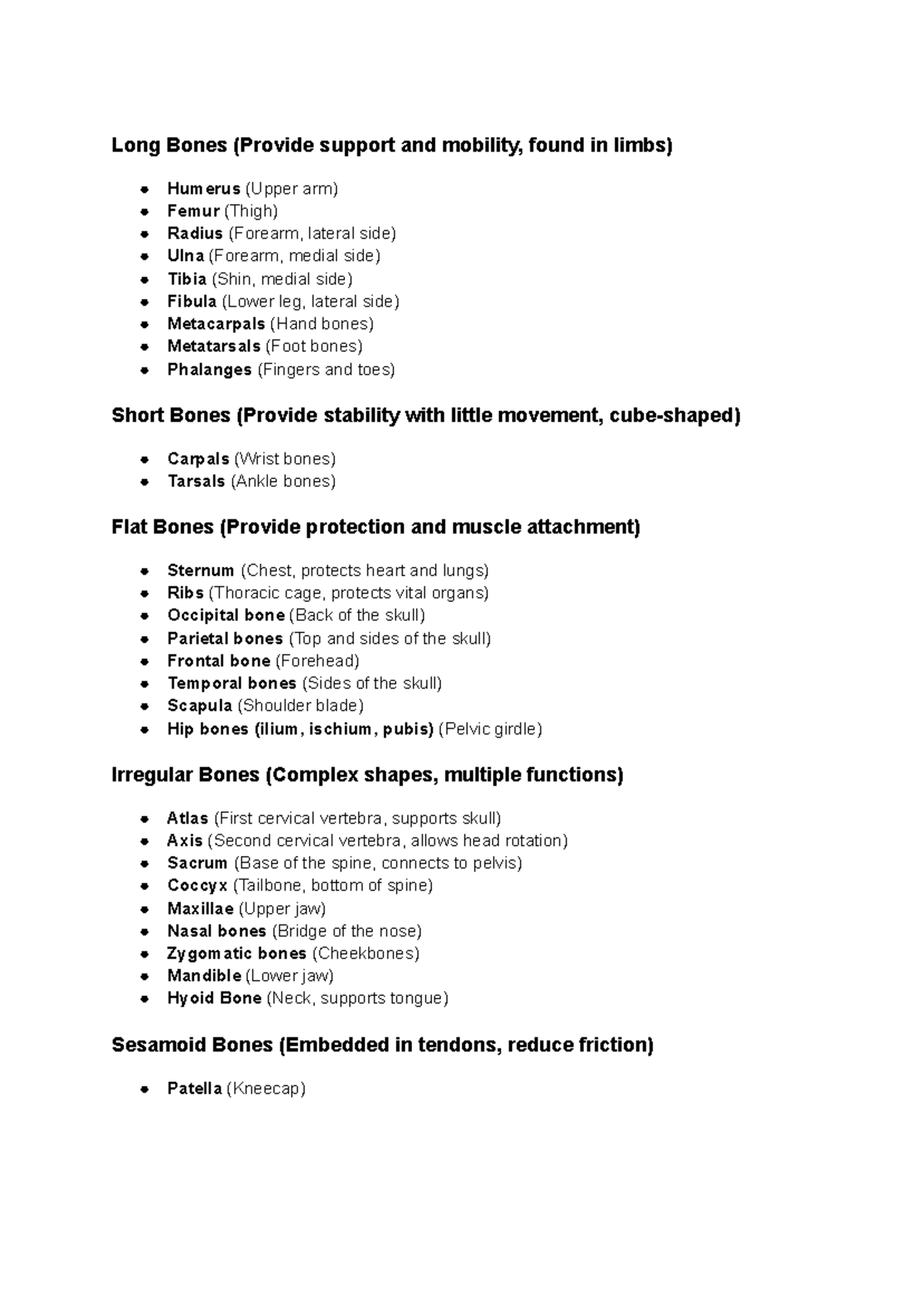 Bell Ringer: Overview of Human Bone Types and Functions - Studocu