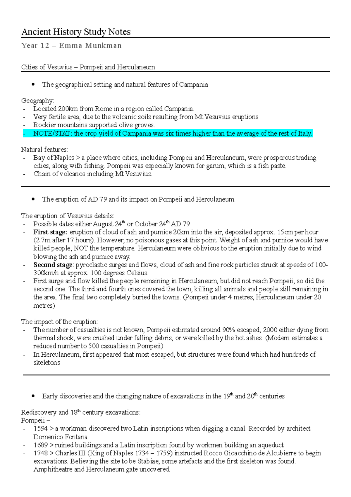 Year 12 Ancient History Study Notes: Pompeii & Herculaneum Insights ...